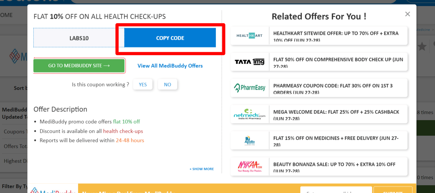 MediBuddy Coupon Codes & Offers: Flat 70% OffOctober 2025