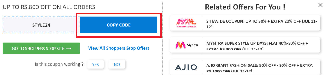 Shoppers Stop Coupon Codes: Up to 90% + Extra 10% discount December 2025