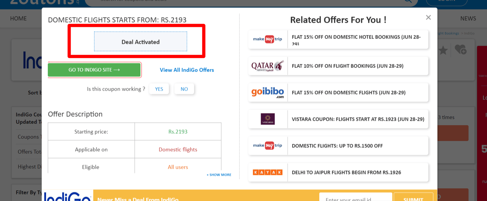 IndiGo Coupon Codes & Offers: Up to 15% off December 2025
