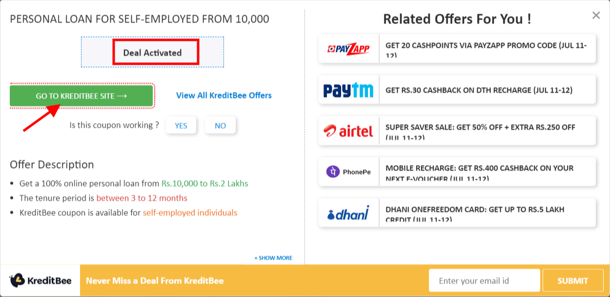 KreditBee Coupons: Up to 100% Off January 2026