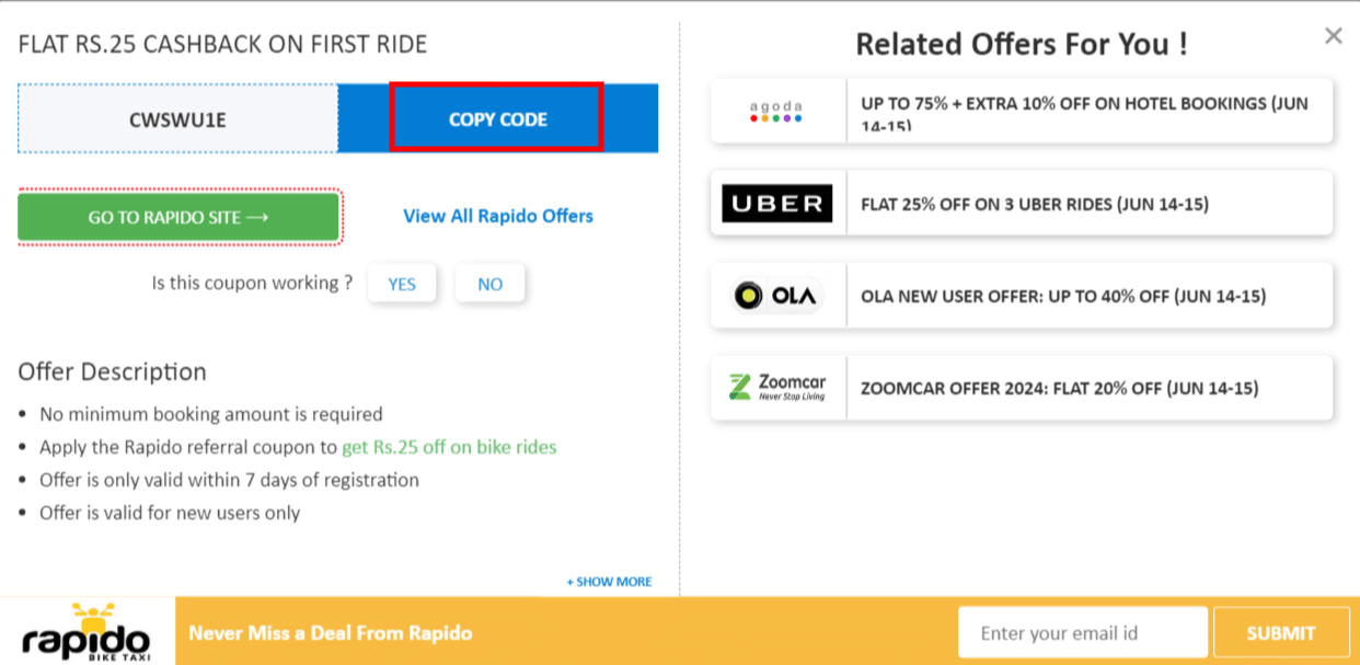 Rapido Coupons & Promo Code: Flat 50% Off December 2025