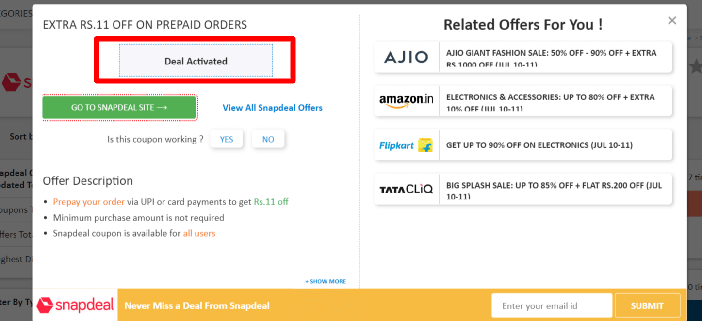 Snapdeal Promo Codes: Up to 95% Off December 2025