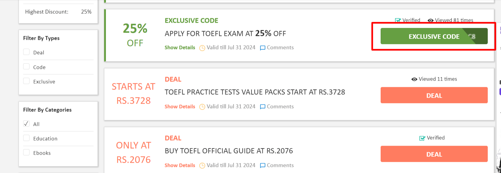 TOEFL Coupon Codes & Offers: Flat 25% Off December 2025