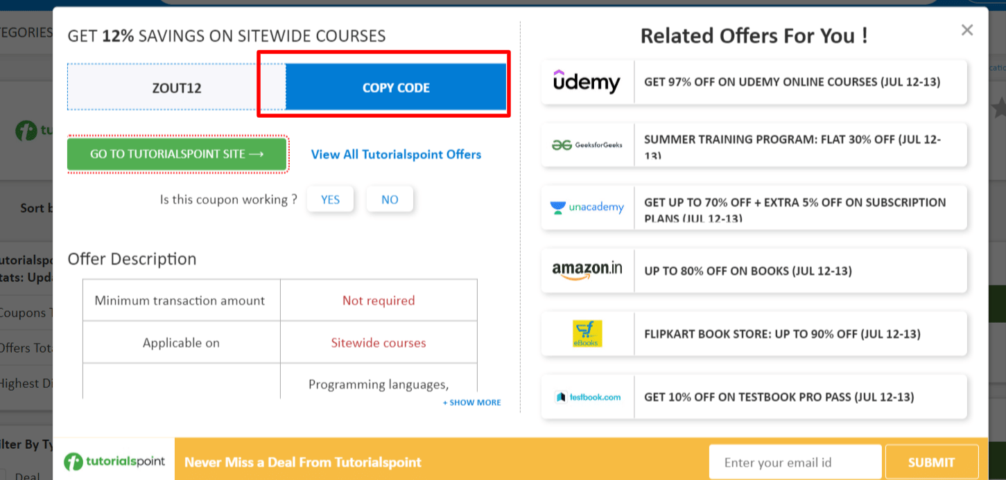 Tutorialspoint Coupon Codes: Up to 80% + 10% Off December 2025